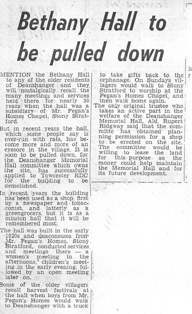 Bethany Hall - Deanshanger Village Heritage Society